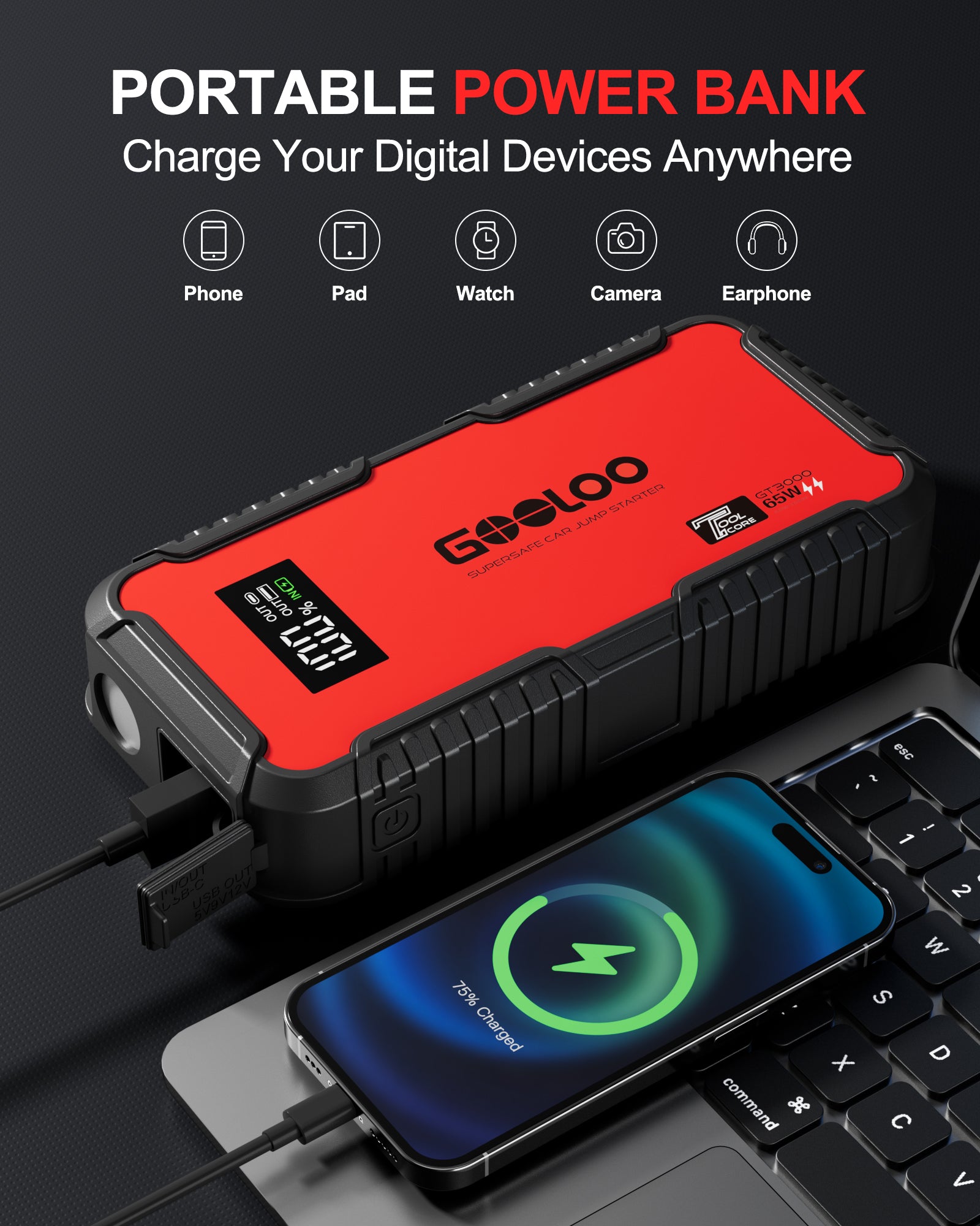 GOOLOO GT3000 Jump Starter, 3000A Battery Jumper Starter Portable with